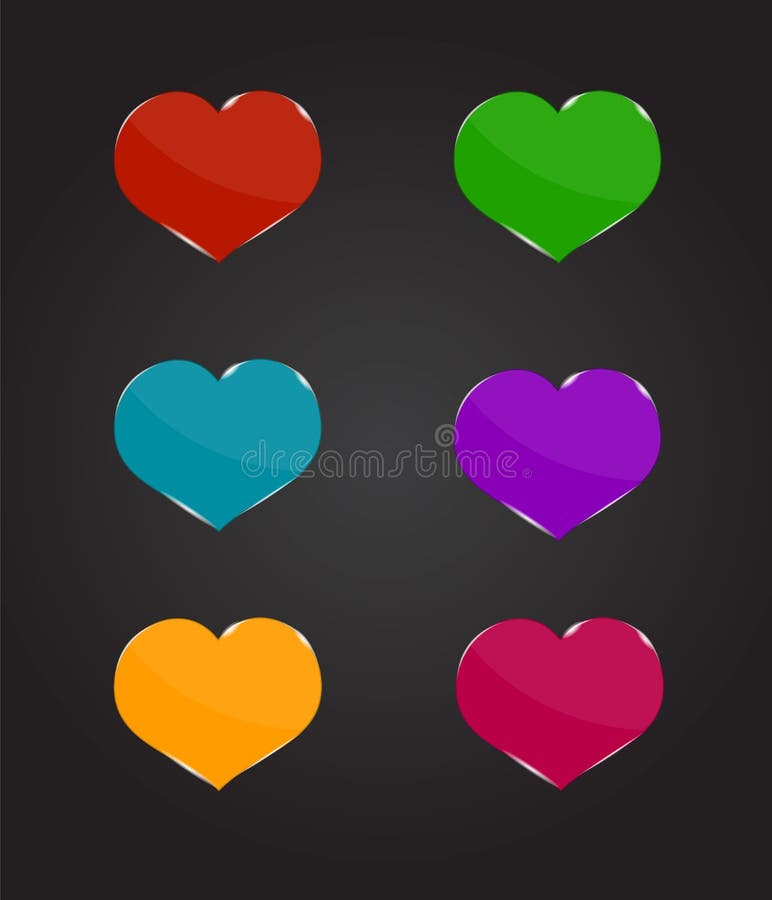 Glass Hearts Different Colors Set Stock Vector - Illustration of light ...
