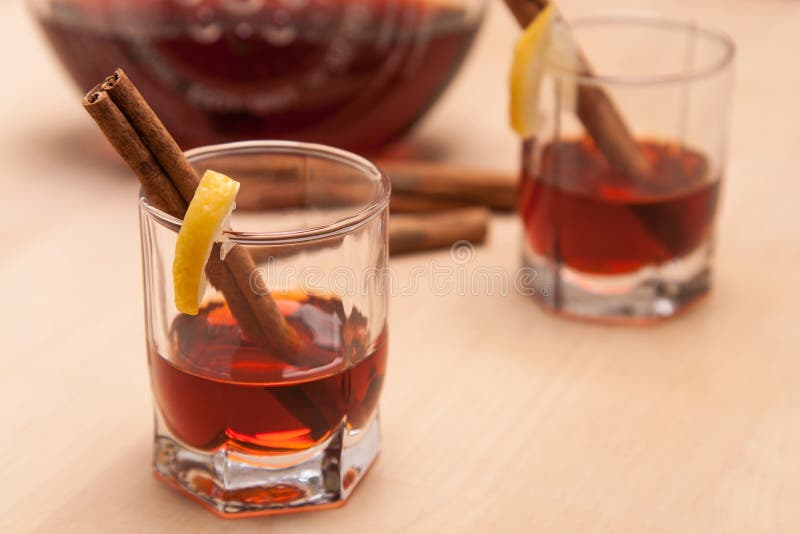 Glass Heating Red Liqueur with Cinnamon Stock Image - Image of ...