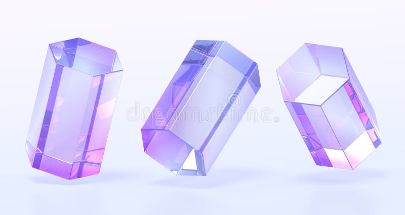 Glass Hexagonal Prism in Different Angle View 3d Render Icons Set ...