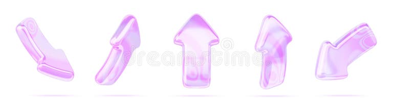 Glass Holographic Y2k Arrow Cursor Icon. Render 3d Set of Purple Pink ...