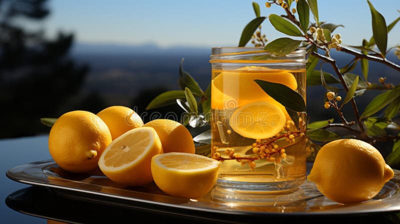 A Glass of Honey and Lemons. Generative AI. Stock Illustration - Illustration of summer ...