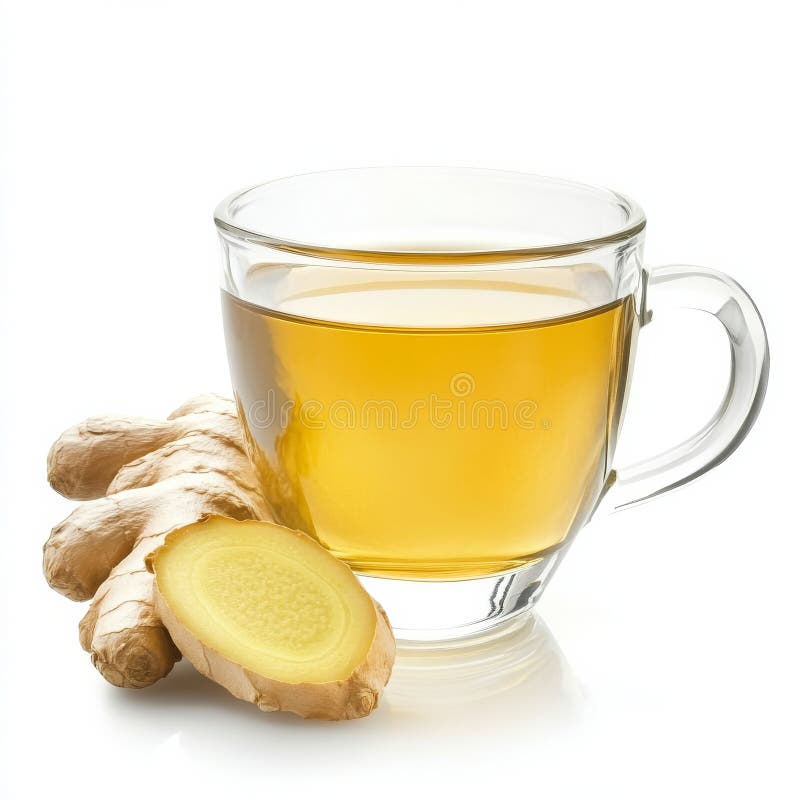 A Glass of Hot Ginger Tea, Isolated on a White Background, Emphasizing ...