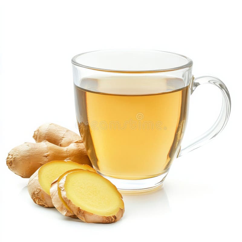 A Glass of Hot Ginger Tea, Isolated on a White Background, Emphasizing ...