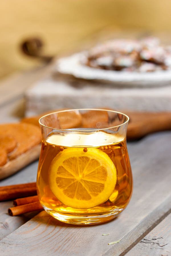 Glass of Hot Tea on Rustic Wooden Table Stock Photo - Image of health ...