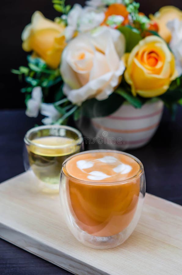 Glass hot thai tea cup stock image. Image of latte, table - 64451795