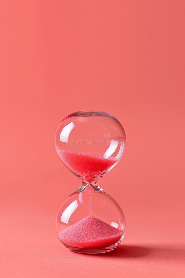 A Glass Hourglass with Pink Sand is Isolated on a Solid Coral ...