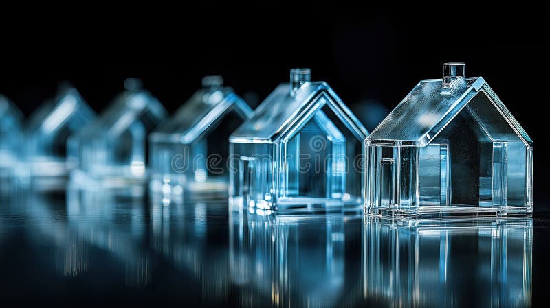 Glass House Models on Reflective Surface Stock Illustration ...