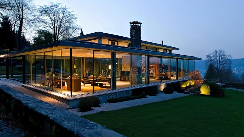 Glass House Villa Design stock illustration. Illustration of villa ...