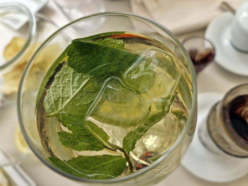 Glass of Hugo Drink Top View Stock Photo - Image of leaf, glass: 323663032