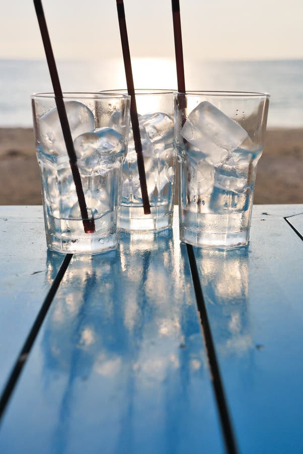 Glass of Ice on the Table at Sunset Summer Stock Image - Image of ...