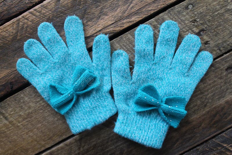 Kids Turquoise Winter Gloves Isolated Stock Photo - Image of isolated ...