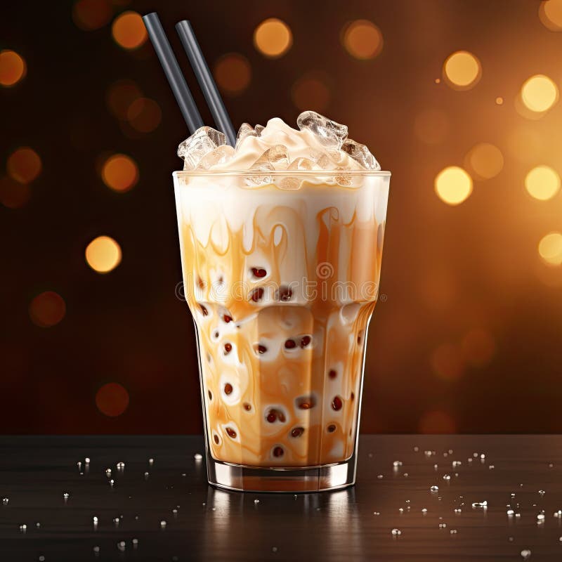 Glass of of Iced Bubble Tea with Milk and Ice Cubes Stock Image - Image ...