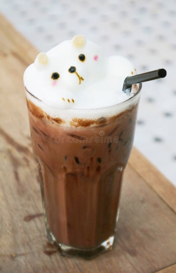 Glass of Iced Coffee with Cute Polar Bear 3D Latte Art Stock Illustration - Illustration of ...