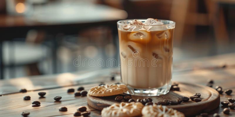 A Glass of Iced Coffee and Some Cookies on a Table, Perfect for a ...