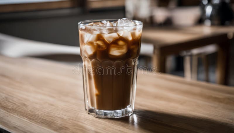 A Glass of Iced Coffee on a Wooden Table Stock Illustration ...
