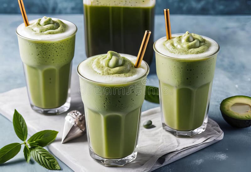 A Glass of Iced Matcha Latte with a Layer of Cold Foam on Top and Ice ...