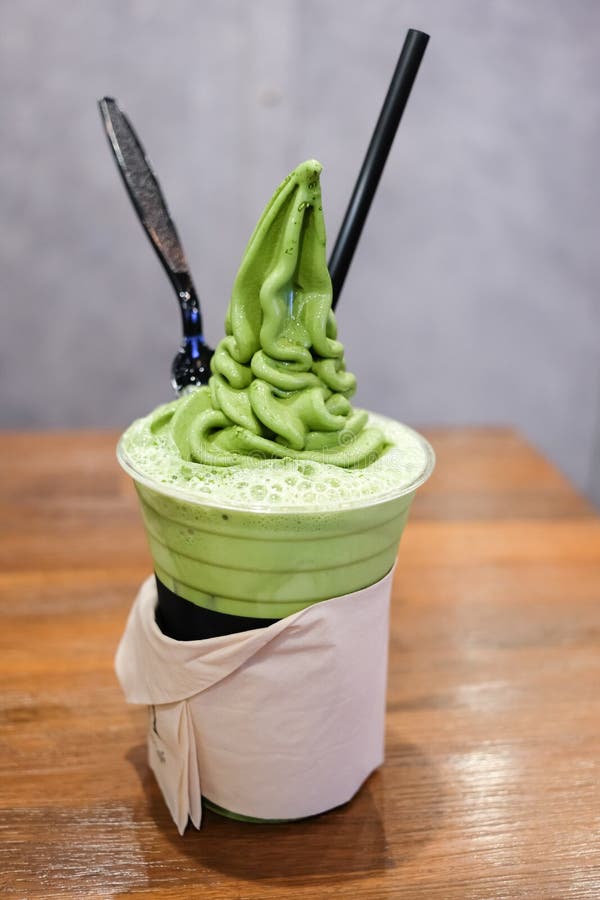 Glass of Iced Matcha Latte with Matcha Soft Cream Stock Image - Image ...