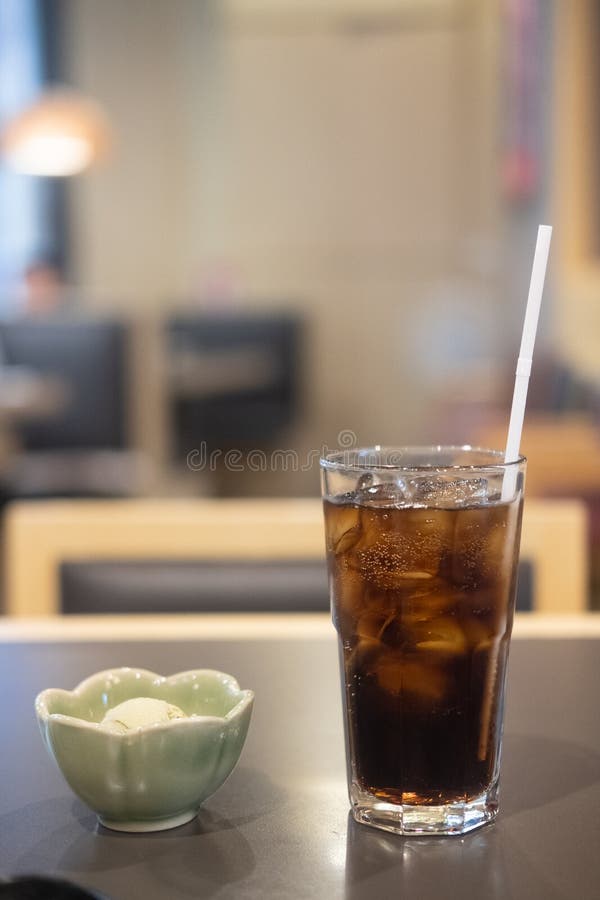 A Glass of Iced Soft Drink with Ice Cream Green Tea Stock Photo - Image ...