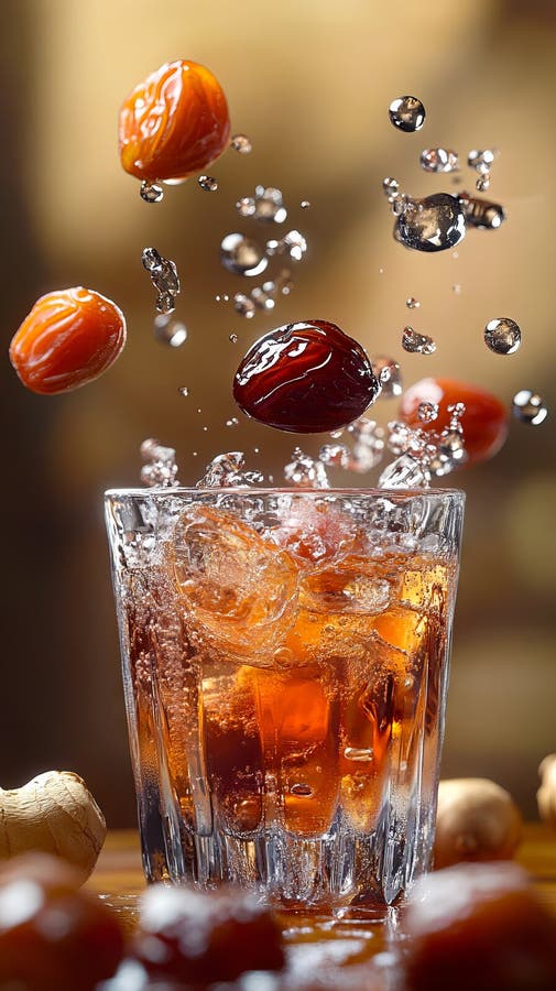 A Glass of Iced Tea with Dates Falling into it Stock Image - Image of ...
