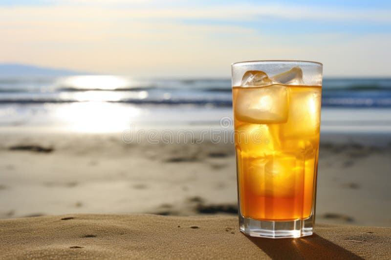 A Glass of Iced Tea and Lemonade in a Frosty Glass on the Beach Stock ...
