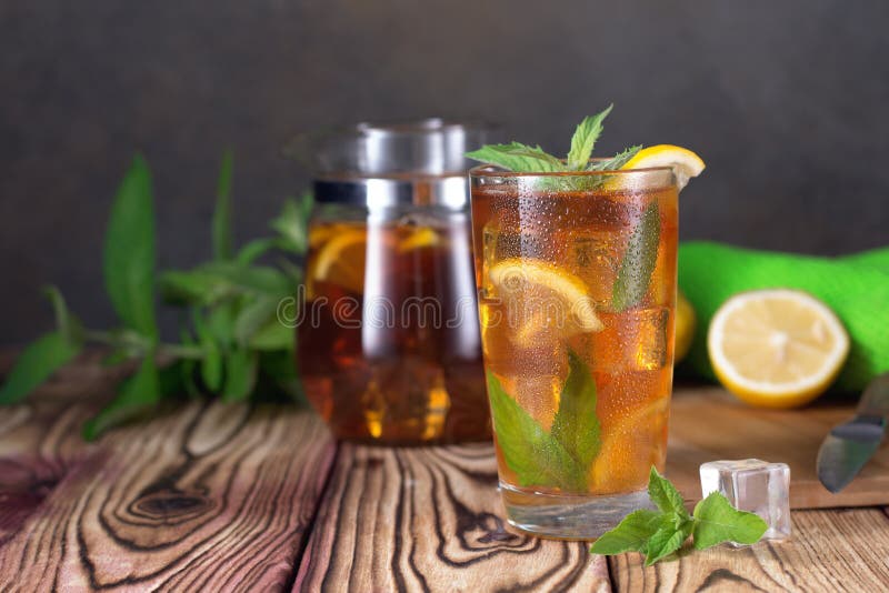 Glass of Iced Tea with Mint and Lemon. Cold Drink Stock Image - Image ...