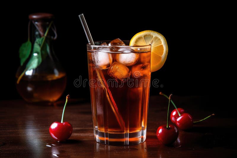 Glass of Iced Tea, with Straw and Cherry on the Side Stock Image ...