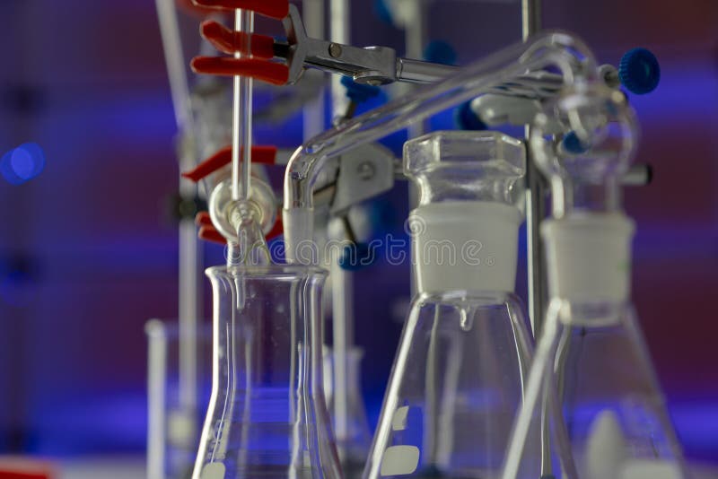 Glass Instruments in the Laboratory of Chemical Synthesis Stock Image ...