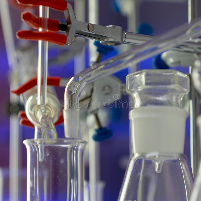 Glass Instruments in the Laboratory of Chemical Synthesis Stock Image ...