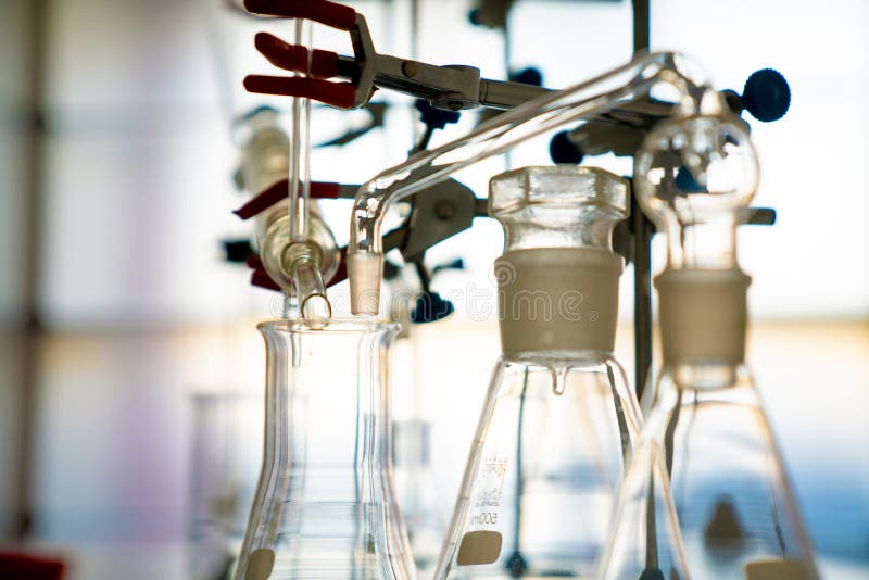 Glass Instruments in the Laboratory of Chemical Synthesis Stock Photo ...