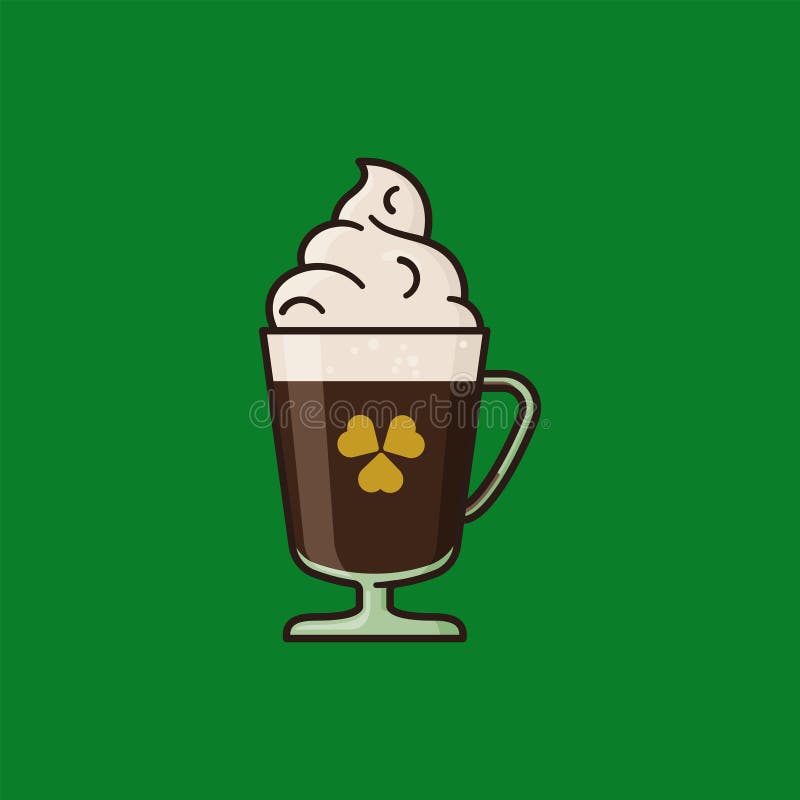 Irish Coffee Glass Icon with Overfilled with Water on White Background. Simple, Line, Silhouette ...