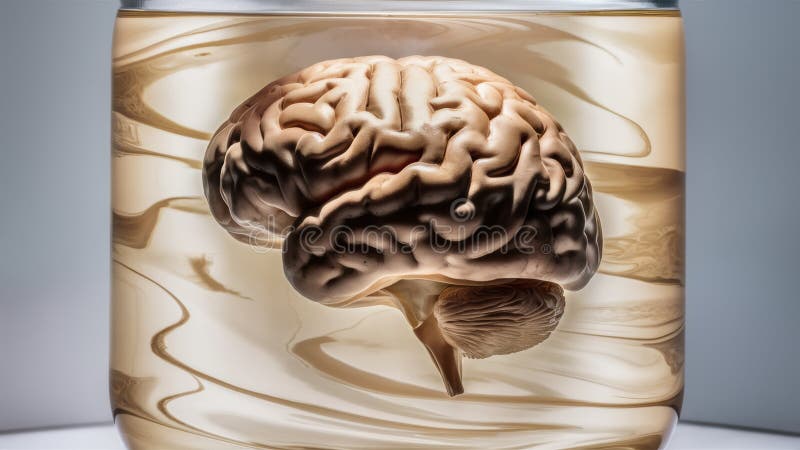 A Glass Jar with a Brain Inside of it on Top, AI Stock Illustration ...
