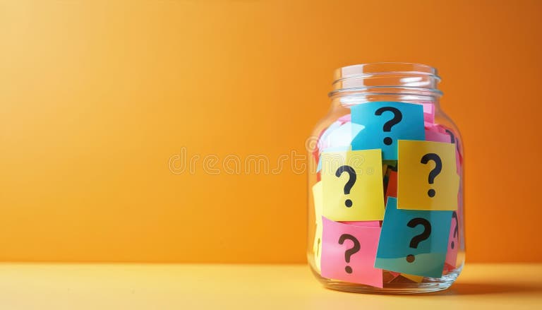 Glass Jar Brimming with Colorful Sticky Notes, Marked with Question ...