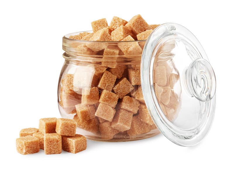 Glass Jar and Brown Sugar Cubes on White Background Stock Image - Image ...