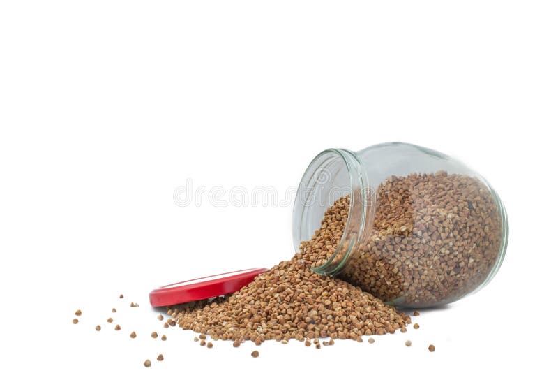 Glass Jar with Buckwheat and Open Red Cap Isolated Stock Photo - Image ...