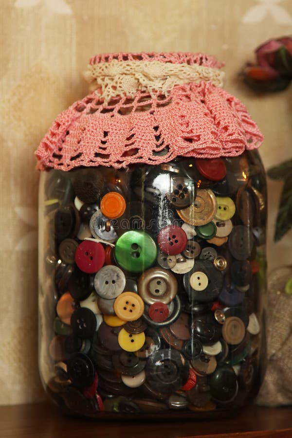 Glass jar with buttons stock photo. Image of cloth, pink - 90987740