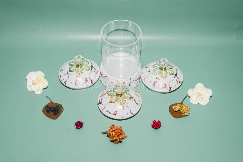 Glass Jar with Ceramic Lid and Gold Pattern: Elegant Storage Solution ...