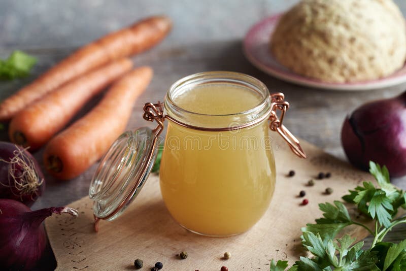 A Glass Jar of Chicken Bone Broth or Soup Stock Image - Image of broth ...
