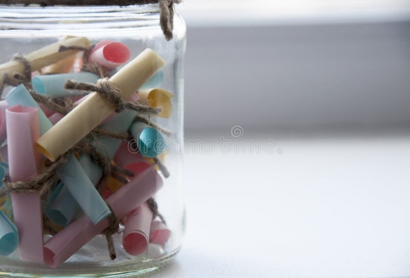 Glass Jar with Colored Notes with Blur and Toning. Stock Photo - Image ...