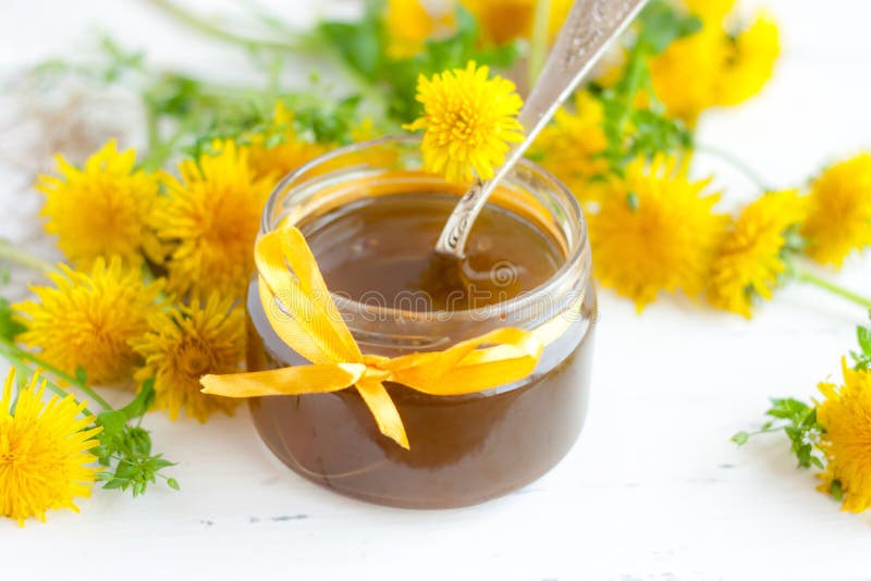 Glass Jar of Dandelion Jam on a Wooden Table Stock Photo - Image of ...