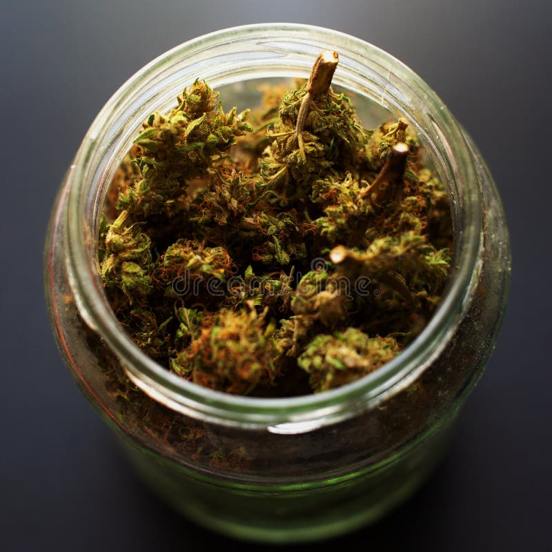 Glass Jar with Dried Cannabis Buds Stock Image - Image of hemp, cutting ...