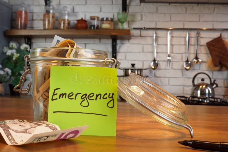 Glass Jar for Emergency Fund with Cash. Stock Image - Image of wealth ...