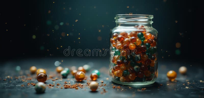 A Glass Jar Filled with Colorful Marbles on a Table Stock Photo - Image ...
