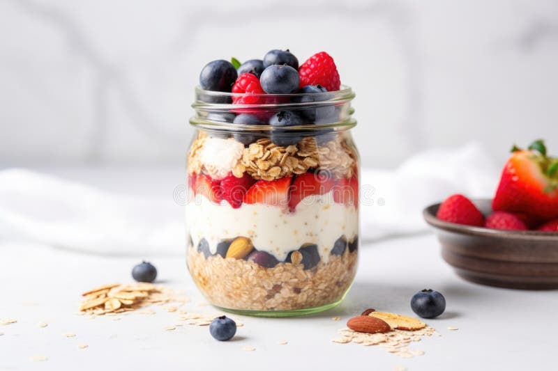 Glass Jar Filled with Overnight Oats, Berries, and Nuts Stock Image ...