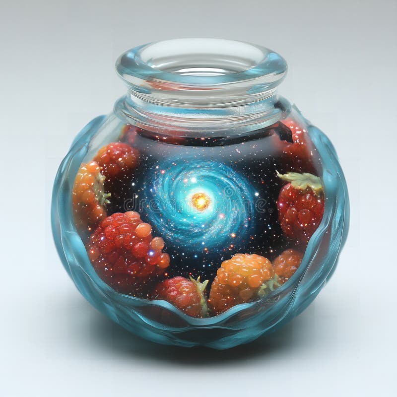 Glass Jar Filled with Raspberries and a Cosmic Galaxy Spiral Inside ...