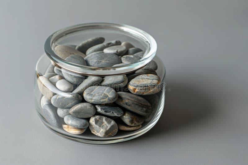 Glass Jar Filled with Rocks on a Table, Perfect for Home Decor Stock ...