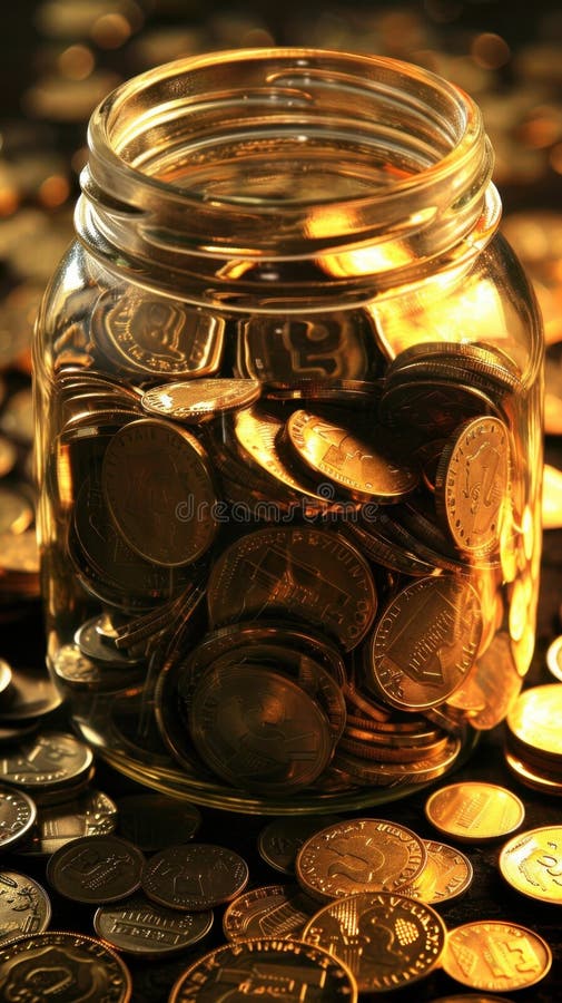 Glass Jar Filled with Shiny Coins Stock Image - Image of antique ...