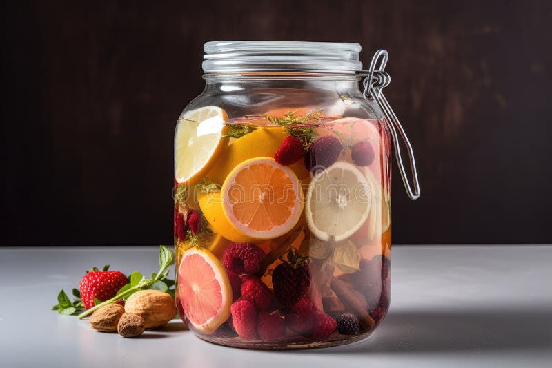 Glass Jar Filled with Various Types of Fruit, Ready for Infusion Stock ...