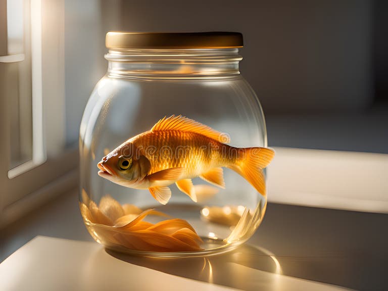 Glass Jar with Fish on the Table Stock Illustration - Illustration of ...