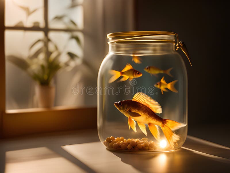 Glass Jar with Fish on the Table Stock Illustration - Illustration of ...