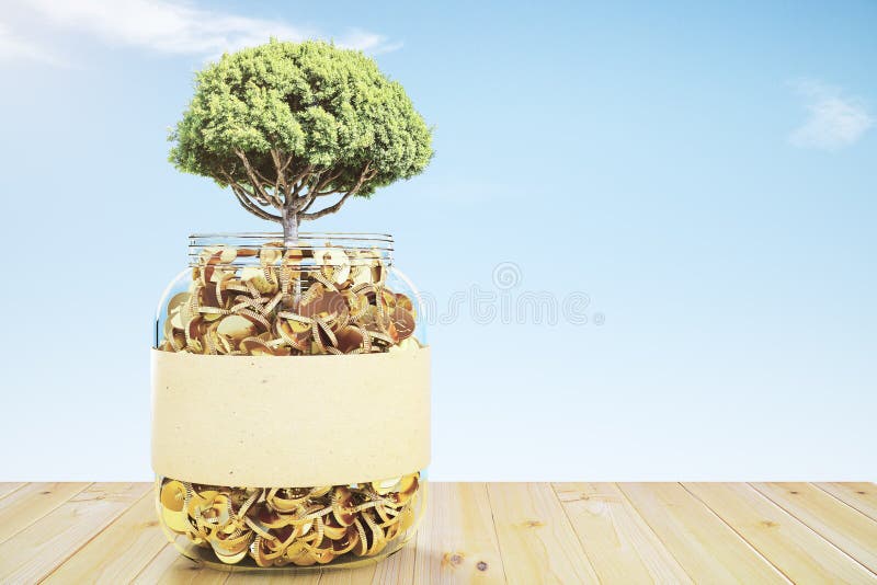 Glass Jar with Gold Coins and a Tree Stock Image - Image of banking ...